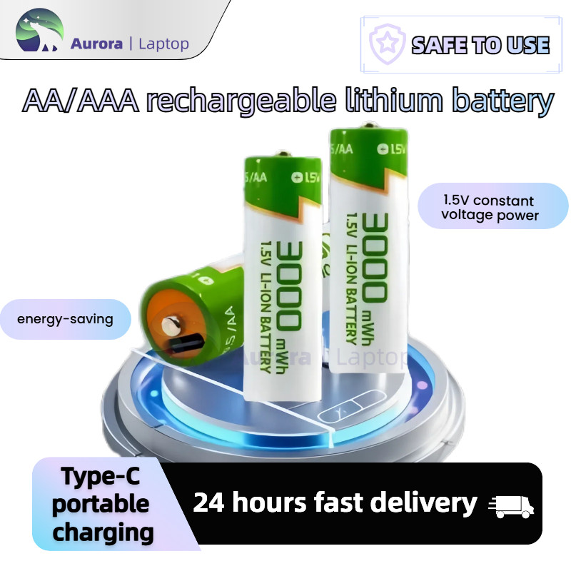 1.5V AA/AAA 3000 mwh Li-Ion USB Type C rechargeable AA battery Self-discharge battery | Shopee ...