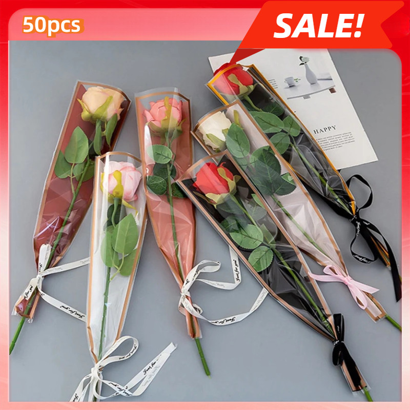 50Pcs Transparent Flower Packaging Bag Rose Flower Waterproof Bouquet ...