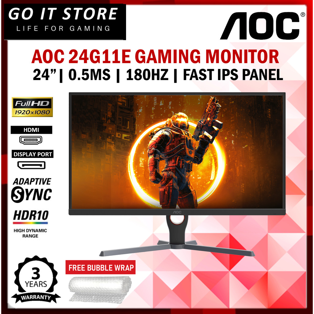 AOC 24G11E 23.8" FHD Fast IPS 180Hz 1ms FreeSync Gaming Monitor (HDMI ...