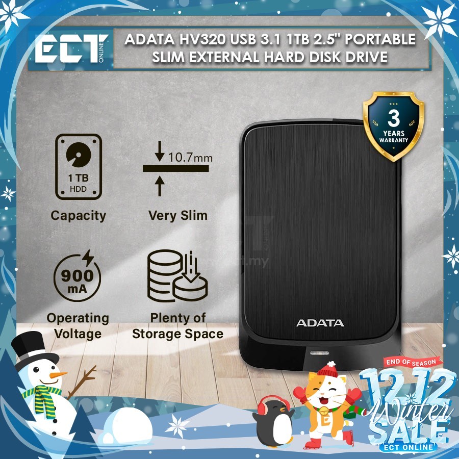 ADATA HV320 USB 3.1 1TB 2.5" Portable Slim External Hard Disk Drive (10.7mm) | Shopee Philippines