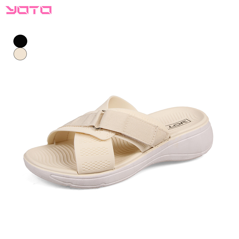 YOTO Slippers For Women Casual Comfy Adjustable Cross Strap Rubber Slip ...