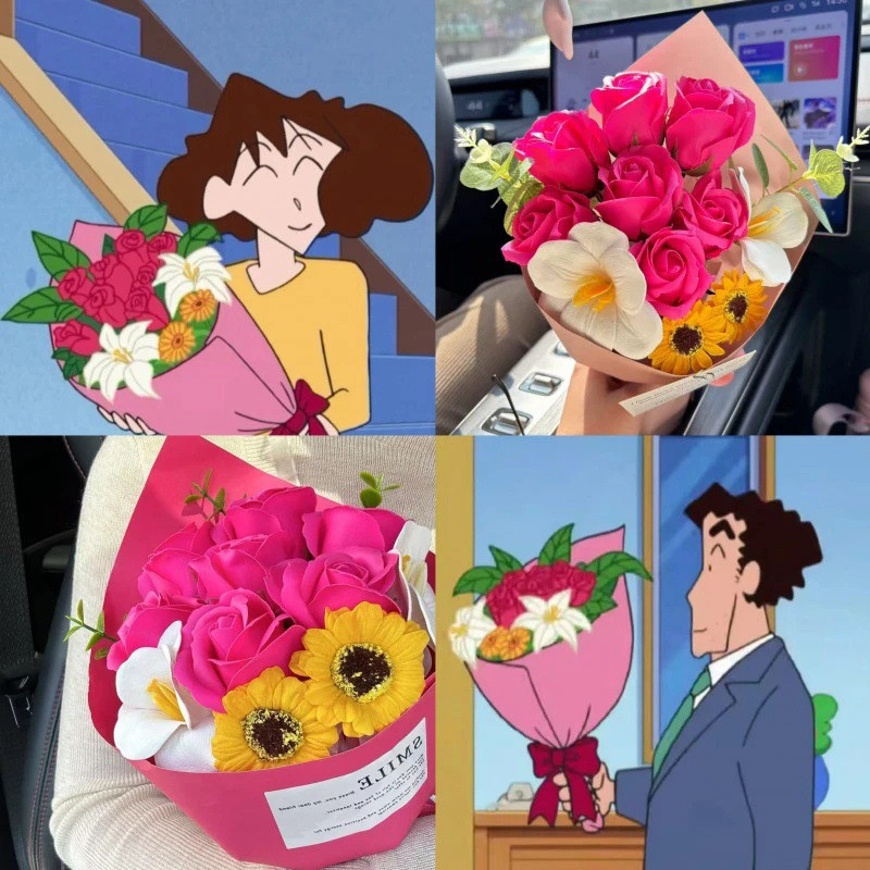 Birthday Gift Gift Crayon Shin Chan Flower Bouquet Romantic Artificial ...