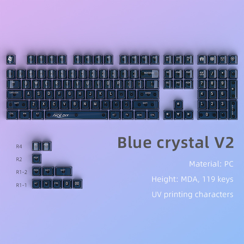 119 Keys Blue UV Printing Transparent PC Keycaps MDA Profile Clear ...
