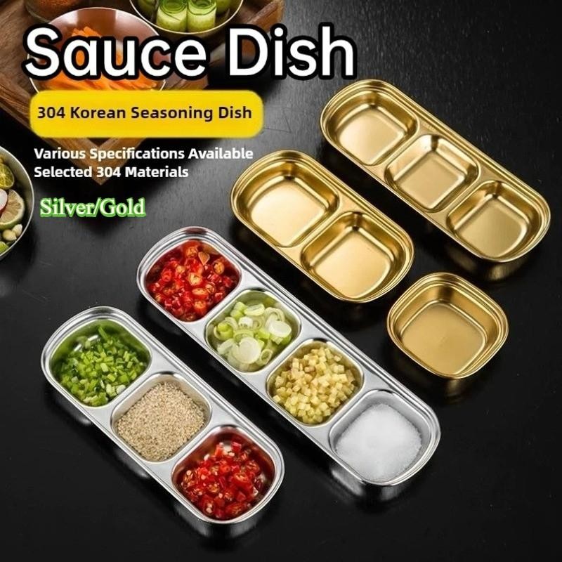 Korean Style Stainless Steel Sauce Seasoning Dish Divided Dip Bowls ...