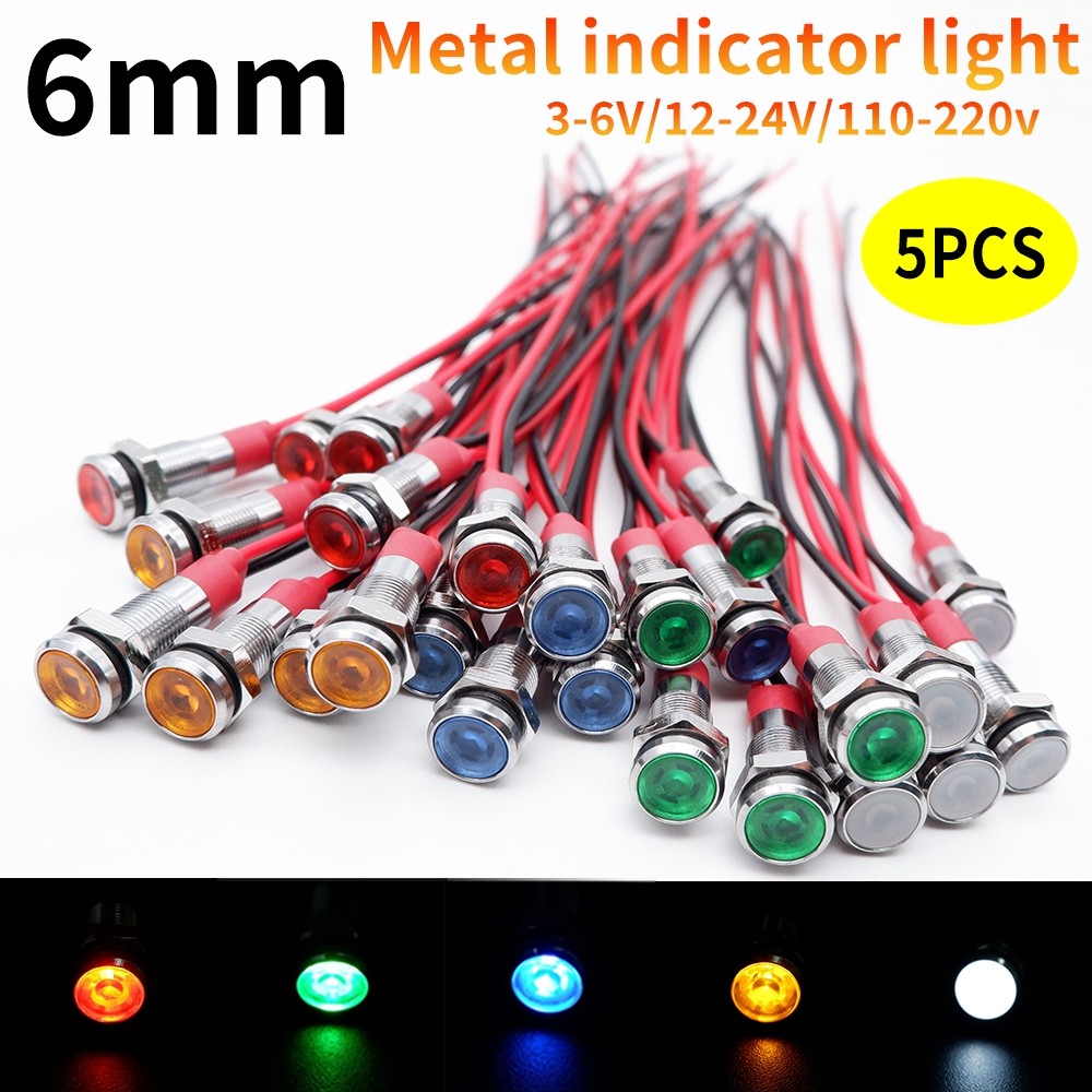 5pcs 6mm Metal Indicator Light LED Warning Signal Lamp Pilot With Wire ...