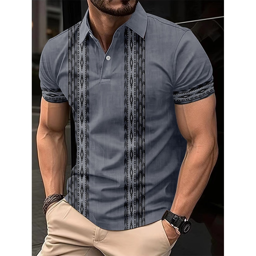 Bohemian Style Polo Shirts for Men Asean Attire Shirts Short Sleeve ...