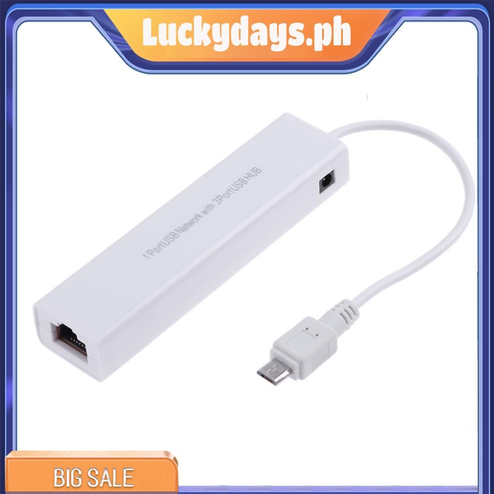 OTG 3 Port USB 2.0 HUB 10/100MB Micro USB to RJ45 LAN Adapter Network ...