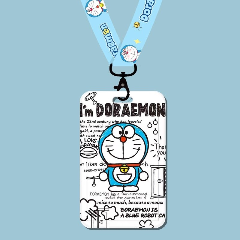 Doraemon card holder Japanese manga student card cover with lanyard ID ...