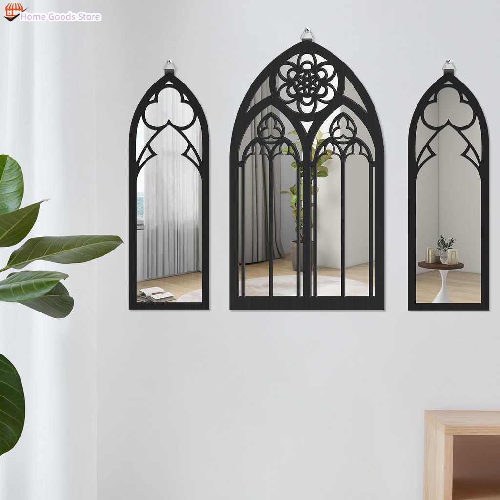 3Pcs Gothic Mirrors Wall Decor Spooky Gothic Arched Wall Mirrors ...
