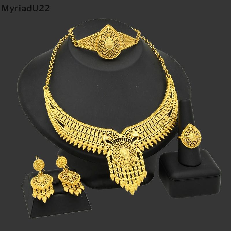 MYR 4Pcs/set 24k Gold Plated Bridal Necklace Earrings Ring Bracelets ...