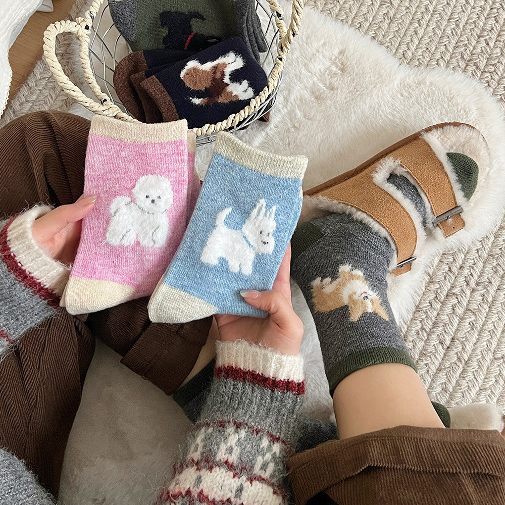 Women Socks Japanese Style Puppy Wool Warm Thickened Pile Socks Cute ...
