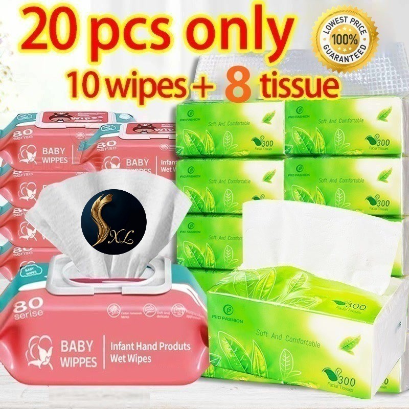 20PCS baby wipes and tissue bundle Combo Unscented baby wipes 10 packs ...