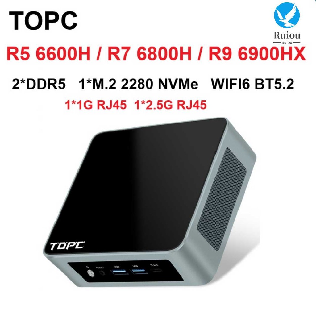 TOPC AMD Ryzen 5 6600H Ryzen 7 6800H Ryzen 9 6900HX MINI PC 2*DDR5 1*M ...