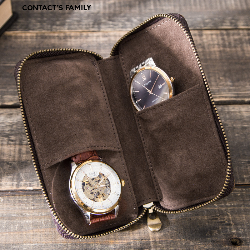 Cowhide Couple Watch Storage Box Handmade Double Grid Watch Protection ...