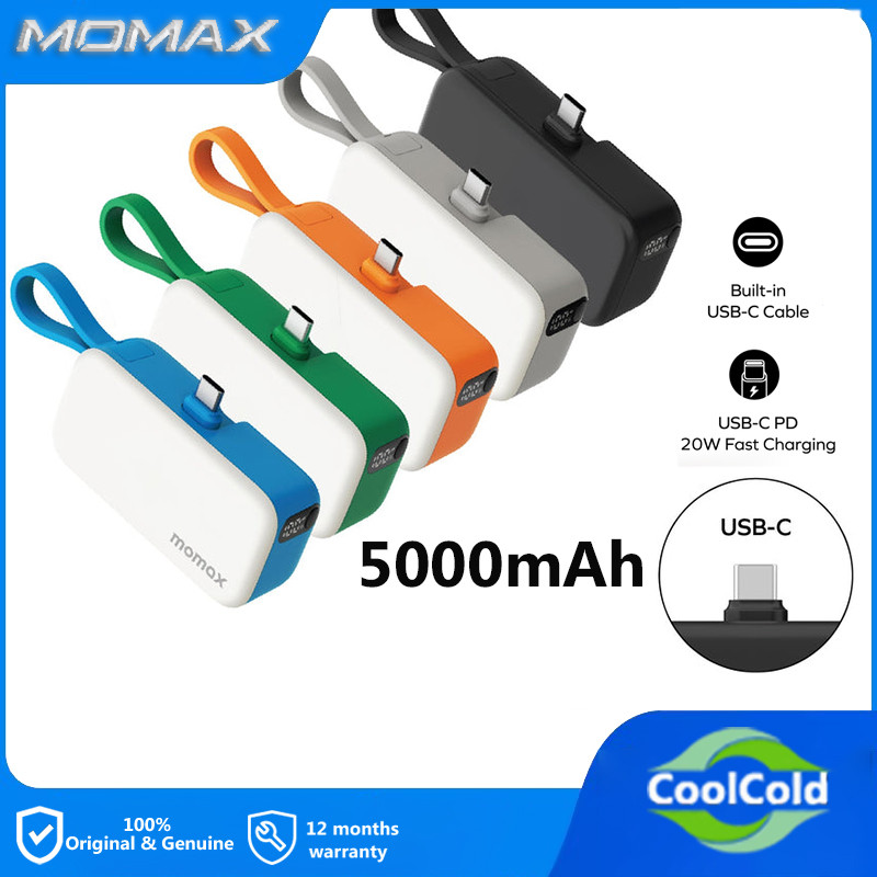 Momax 1-Power Mini Power Bank 5000mAh 3-in-1 PD20W Built-In USB-C Cable ...