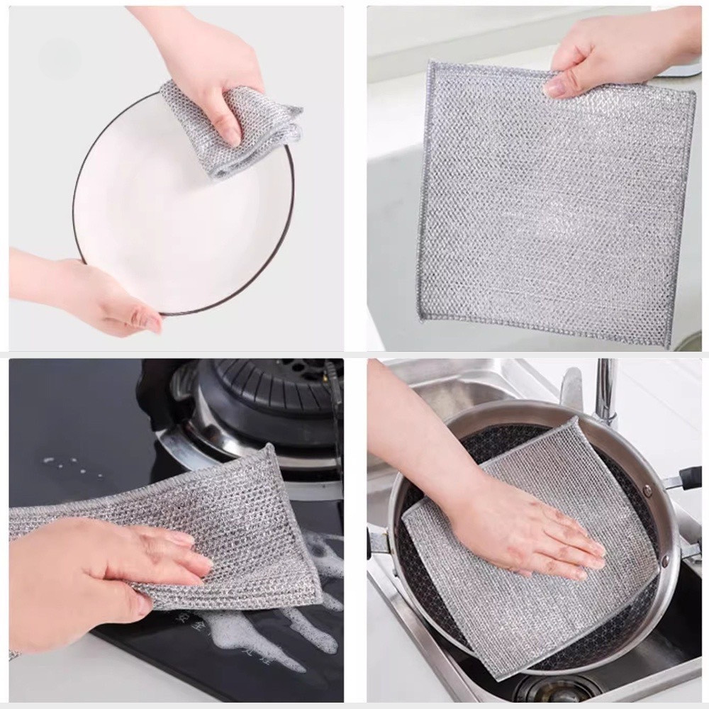 Silver Wire Kitchen Dish Washing Towel Cleaning Cloth Magic Rag For Pot ...
