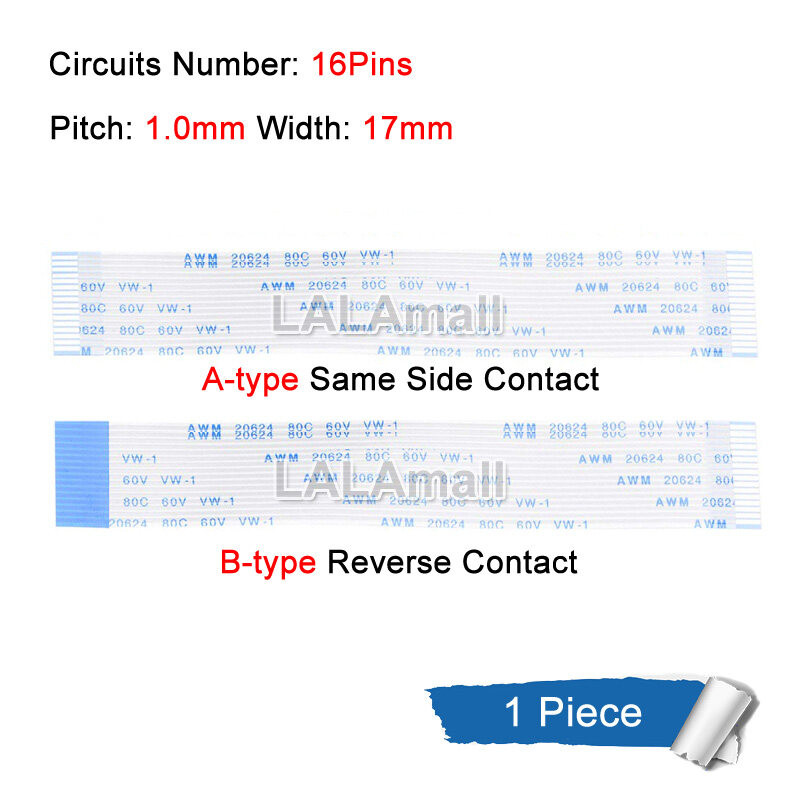 1pc 16P Flat Flexible Cable FFC FPC Wire 16Pin 16Pins Pitch 1.0mm AWM ...