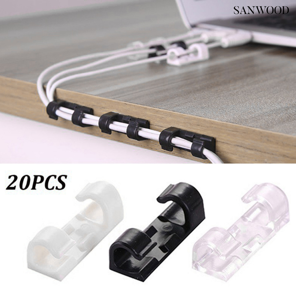 Sanwood 20Pcs Cable Manager Non-toxic Easy to Install ABS Clips Office ...