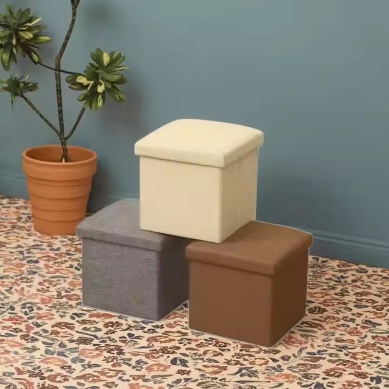 Foldable Storage Box Chair Thickened Linen Fabric Sofa Organizer For ...