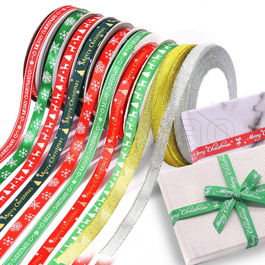 1cm*22Meters Christmas Ribbons Printing Grosgrain Ribbons for Gift ...