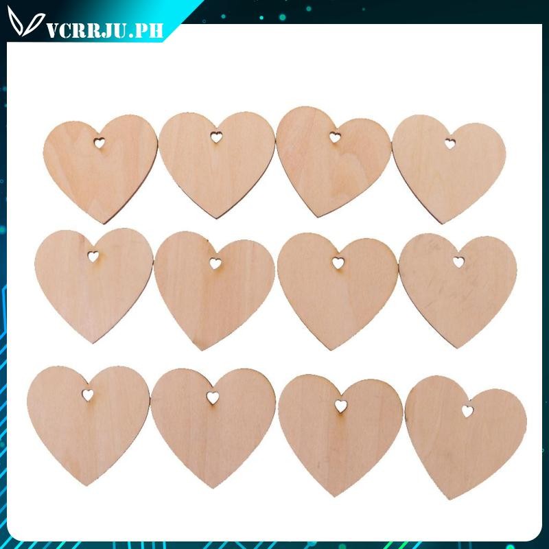[vcrrju] 100 Pieces Wood Cutout Shape Unfinished Heart Slice with Hole ...