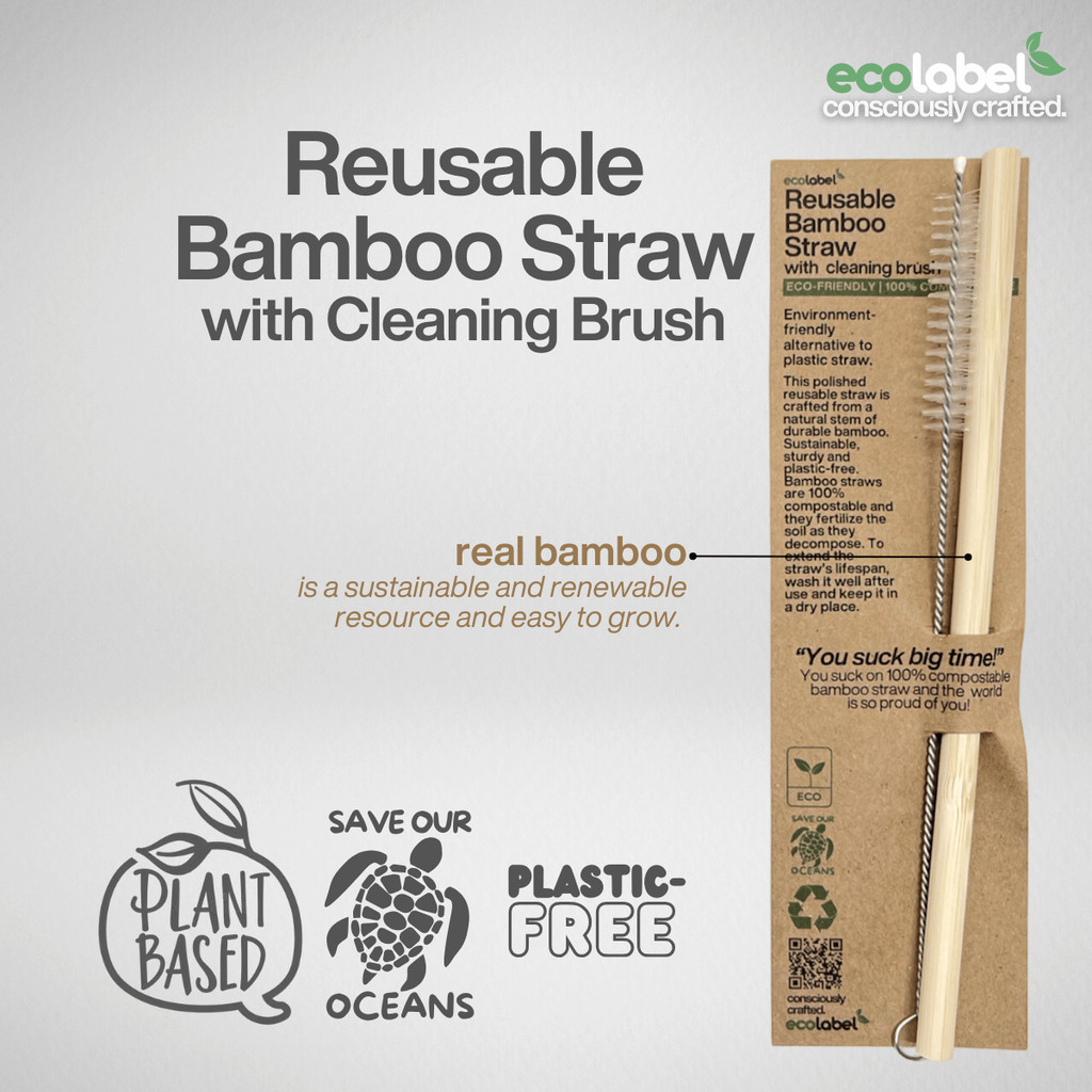 Eco-Friendly Reusable Bamboo Straw with Cleaning Brush 100% ...