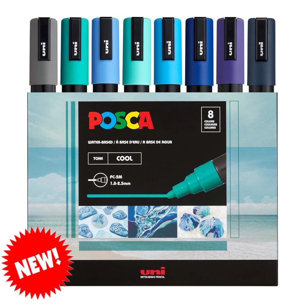 Uni POSCA 5M 8pcs New Colors Markers Pens Set PC-5M 8C Basic/Metallic ...