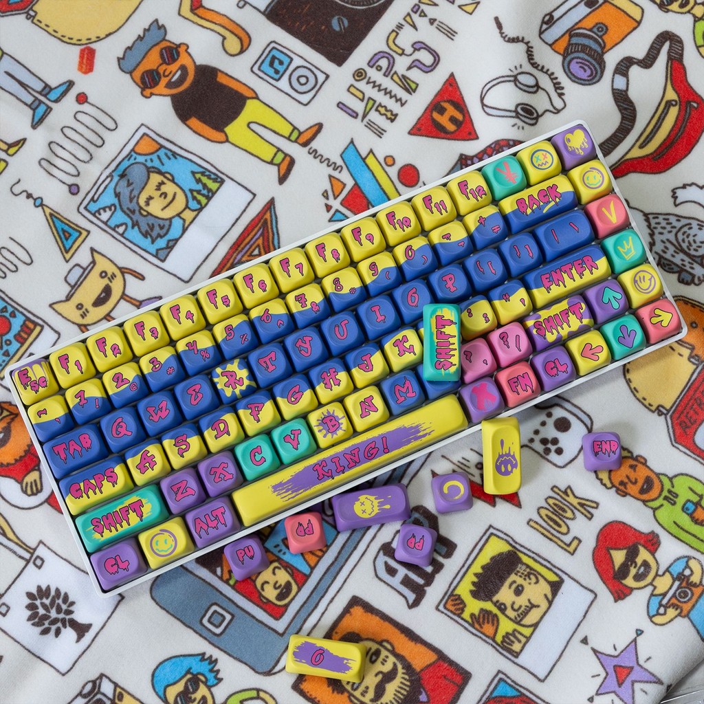 Cartoon Graffiti Theme Keycaps 126 KEYS PBT MOA Profile Dye-sub Keycap ...