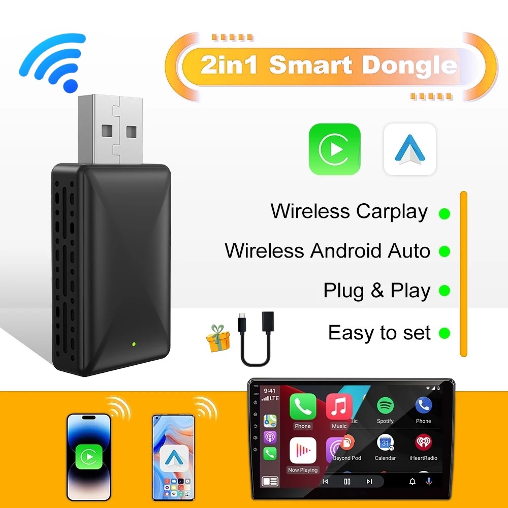 New Carplay Wireless Adapter Android Auto 2in 1 Smart Dongle 2024 5G ...