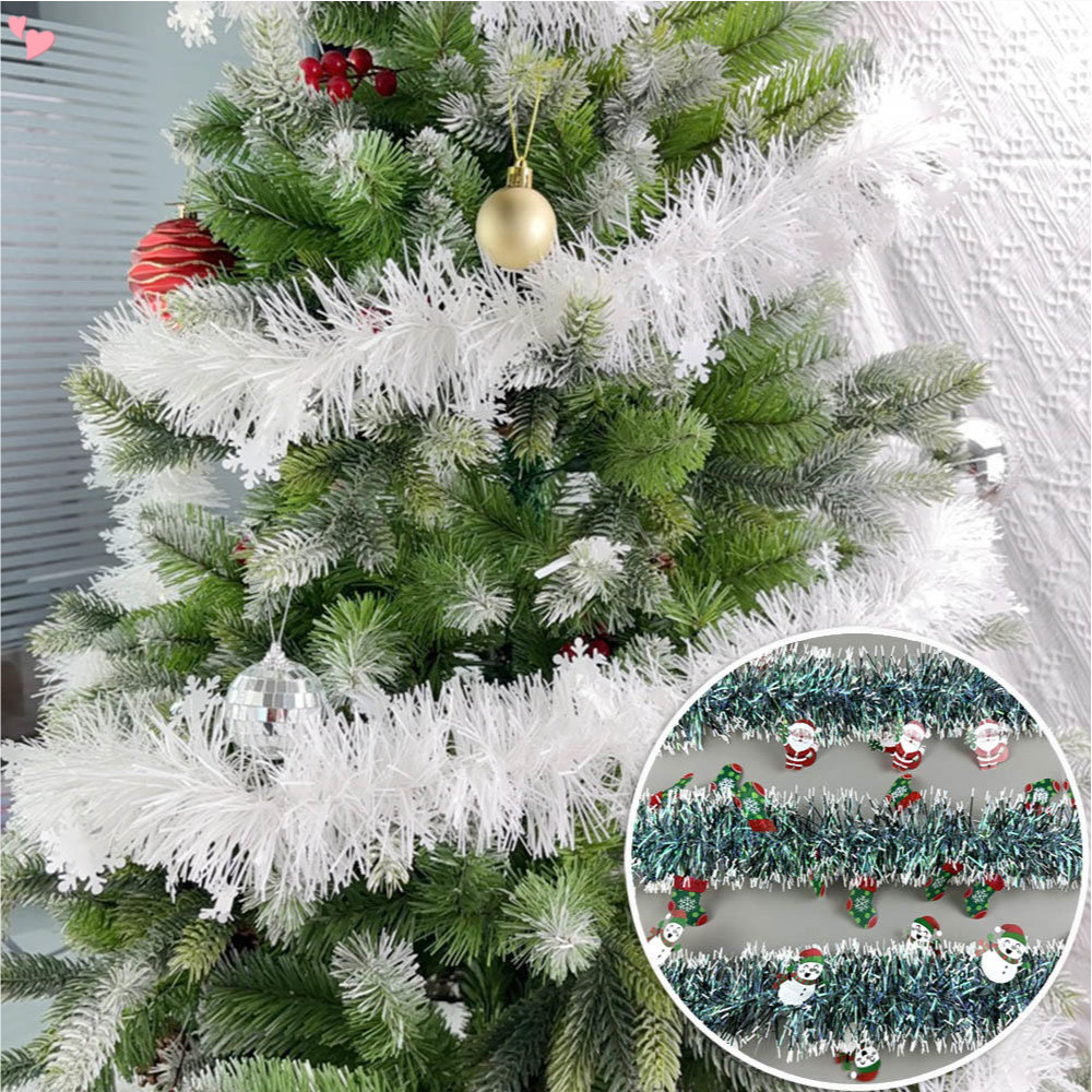 65 ft White Christmas Tinsel Garlands White Metallic Snowflakes Twist ...