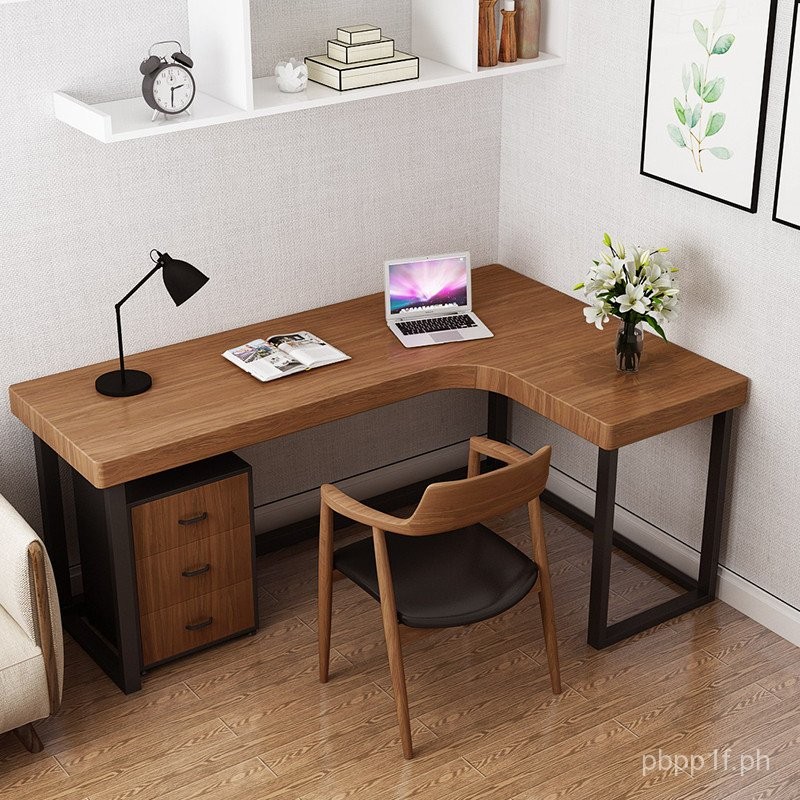 Solid Wood Corner Desk Corner Desk Corner Table l Desk Iron Desktop ...