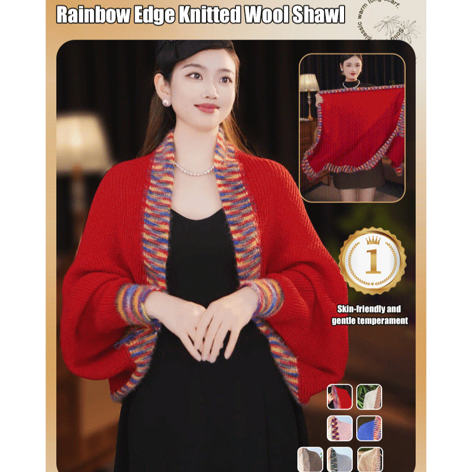 Rainbow Edge Knitted Shawl Autumn And Winter Warm Knitted Shawl ...