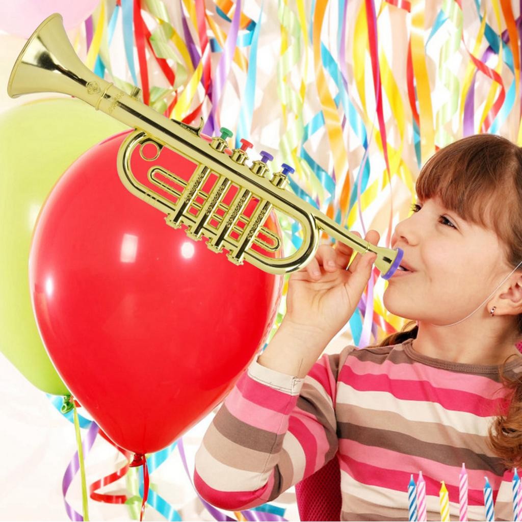 Kid Trumpet Plastic Color Keys Golden Coated Wind Instrument Children ...