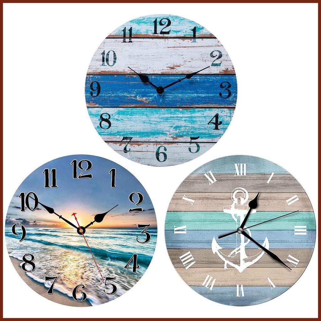 Beach Wall Clock Vintage Rustic Coastal Clock Wall Clock Non Ticking ...