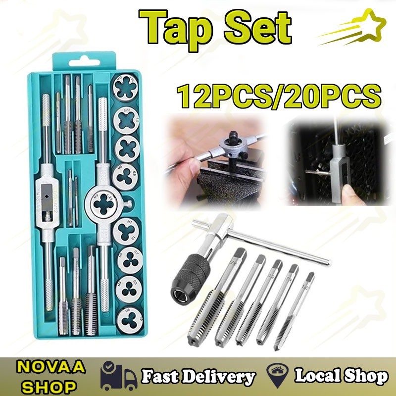 20PCS Adjustable Tap and Die Set Hand Tap Wrench Threader Metric Threading Tool Set 12 Piece ...