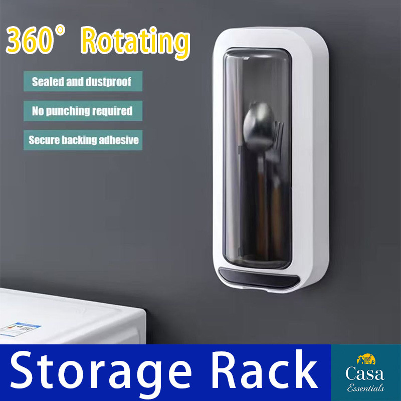 Rotating Kitchen Utensil Holder Wall Mounted Spoon Fork Chopstick ...