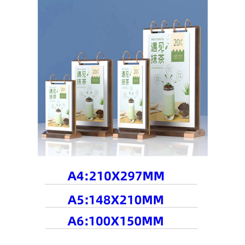Walnut flip table card pvc menu adhesive display stand A4 wooden logo ...