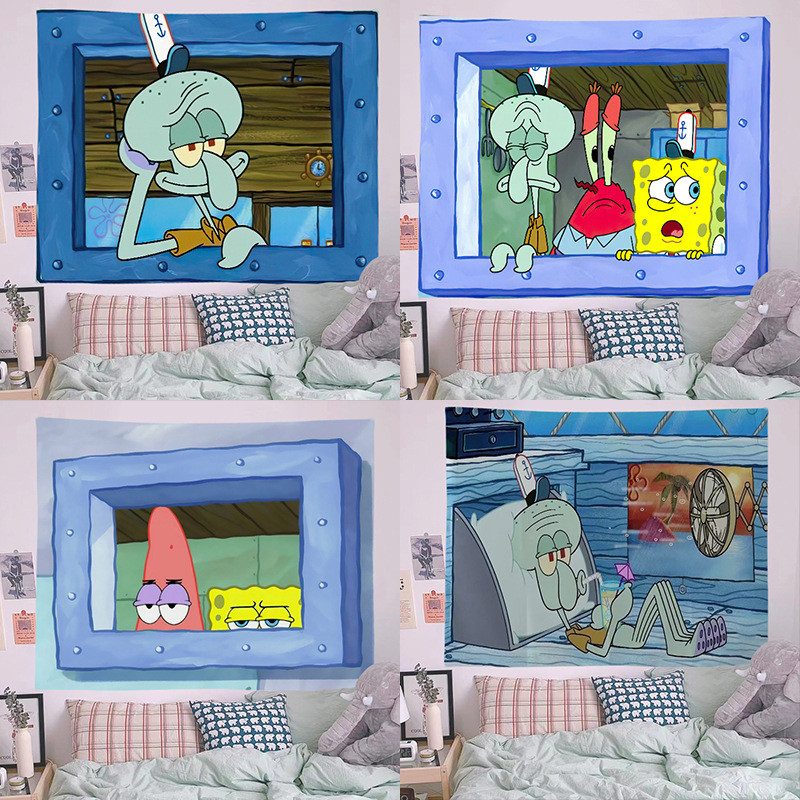 SpongeBob SquarePants Hanging Cloth Background Cloth Squidward Fabric ...