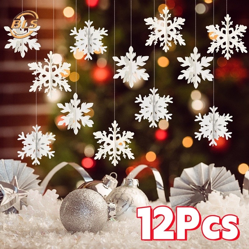 12 Pcs/ Pack Three-dimensional Paper Snowflake Christmas Pendant ...