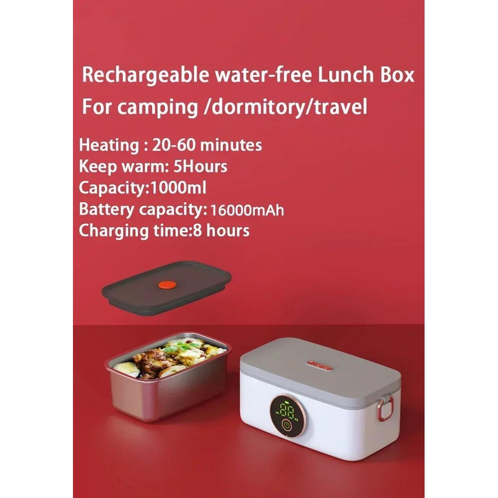 1000ML Portable Electric Lunch Box USB Rechargeable Wireless Heating ...