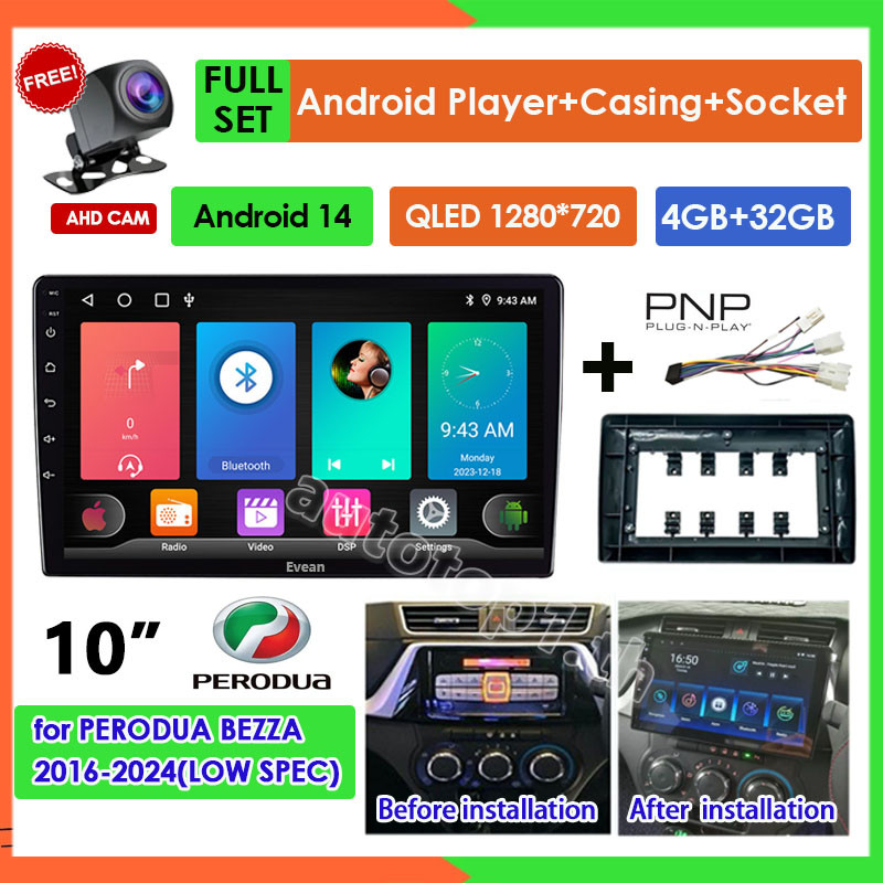 QLED 1280*720 10inch Car Stereo for Perodua Bezza 2016-2024 with Casing ...