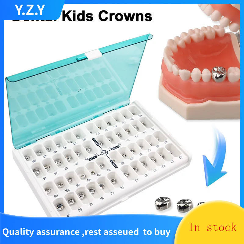 48Pcs/Box Dental Kid&Adult Crowns Primary Molar Teeth Crown Stainless ...
