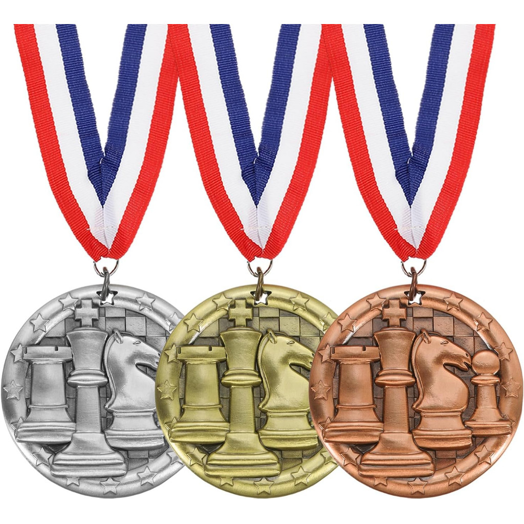 3 Pcs Chess Tournament Star Award Medals With Red & White & Blue ...