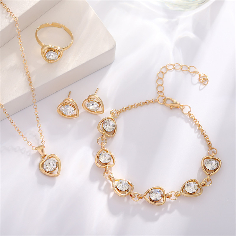 YX Fashion love diamond necklace bracelet earrings ring set holiday ...