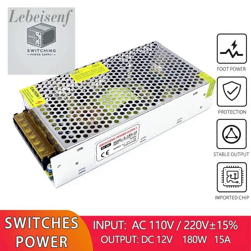 110/220V AC to DC 12V 15A 180W Converter Switch Mode Power Supply LED Lighting Transformer Drive ...