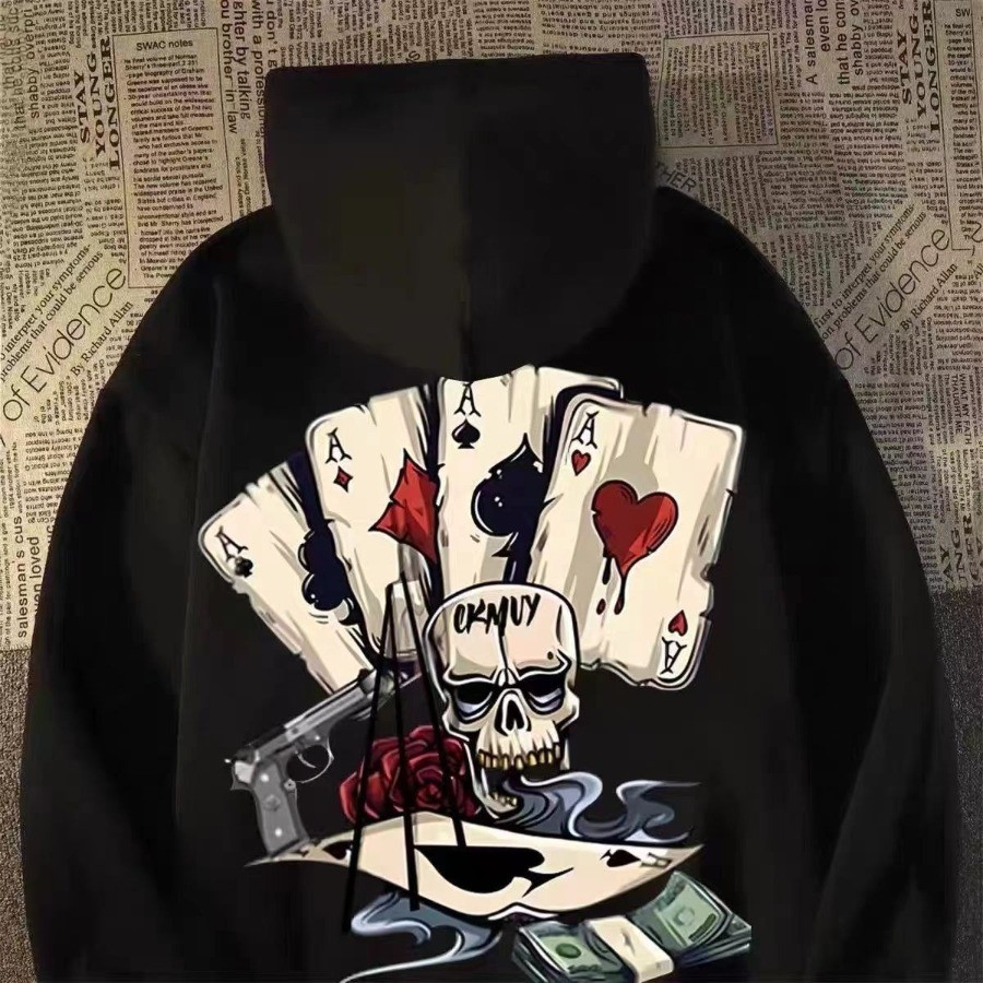 M-8XL 】American Fashion Retro Poker Printed Jacket Men's Fashionable ...
