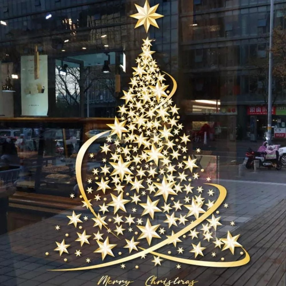 Christmas Tree Window Clings Stickers for Glass, Extra Large Golden ...