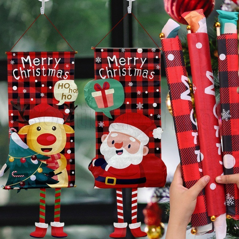 [ Featured ] Merry Christmas Hanging Flag - Santa Claus Snowman Banner ...