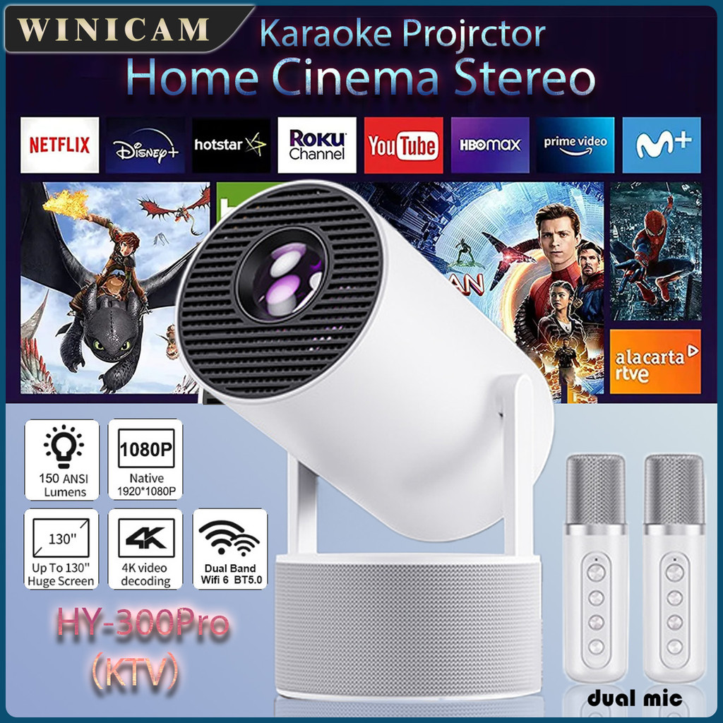 HY300 Pro KTV cinema type stereo K song projector Android ultra HD home theater Smart Mini ...