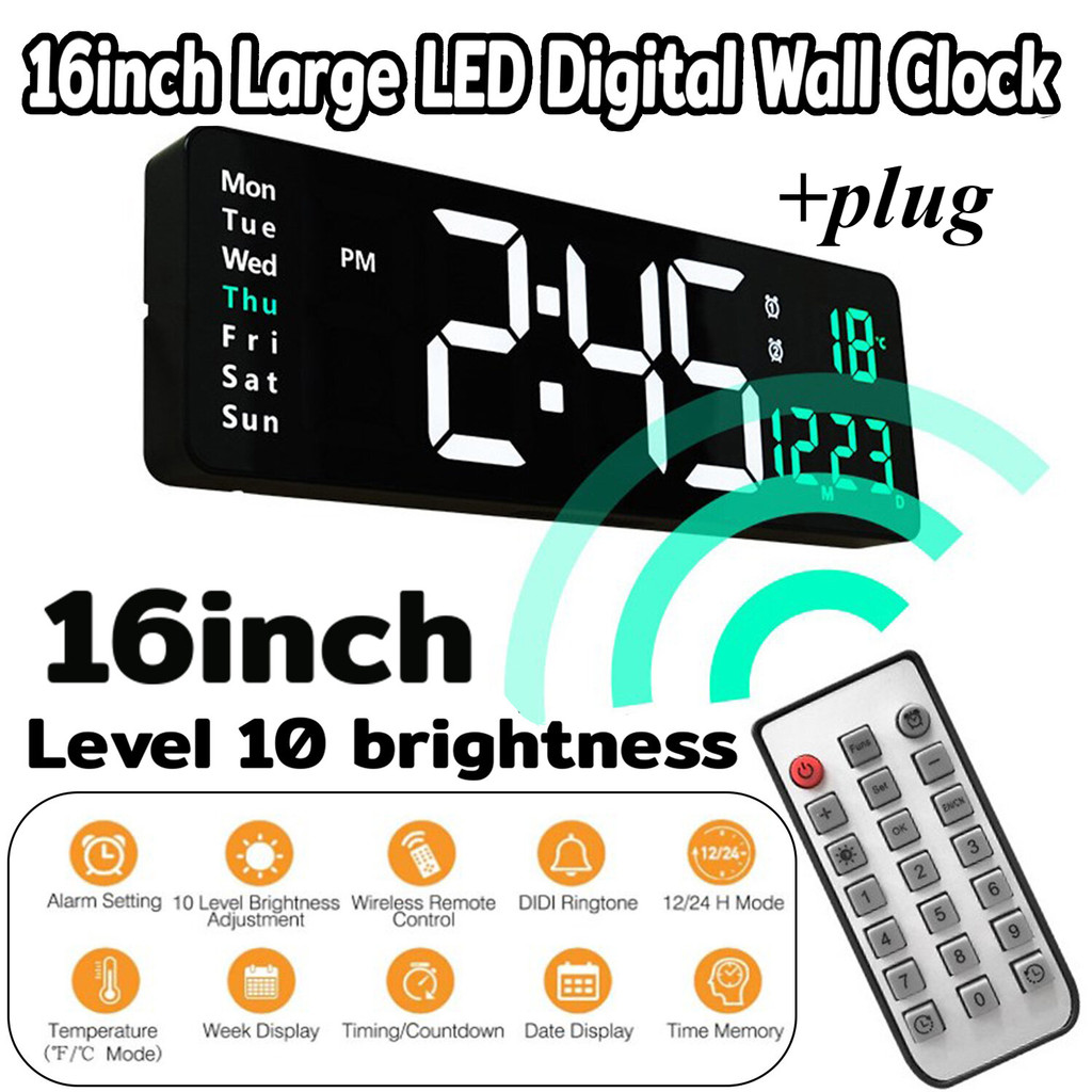 16 inch Large LED Digital Wall Clock Rechargeable Digital Wall Clock ...